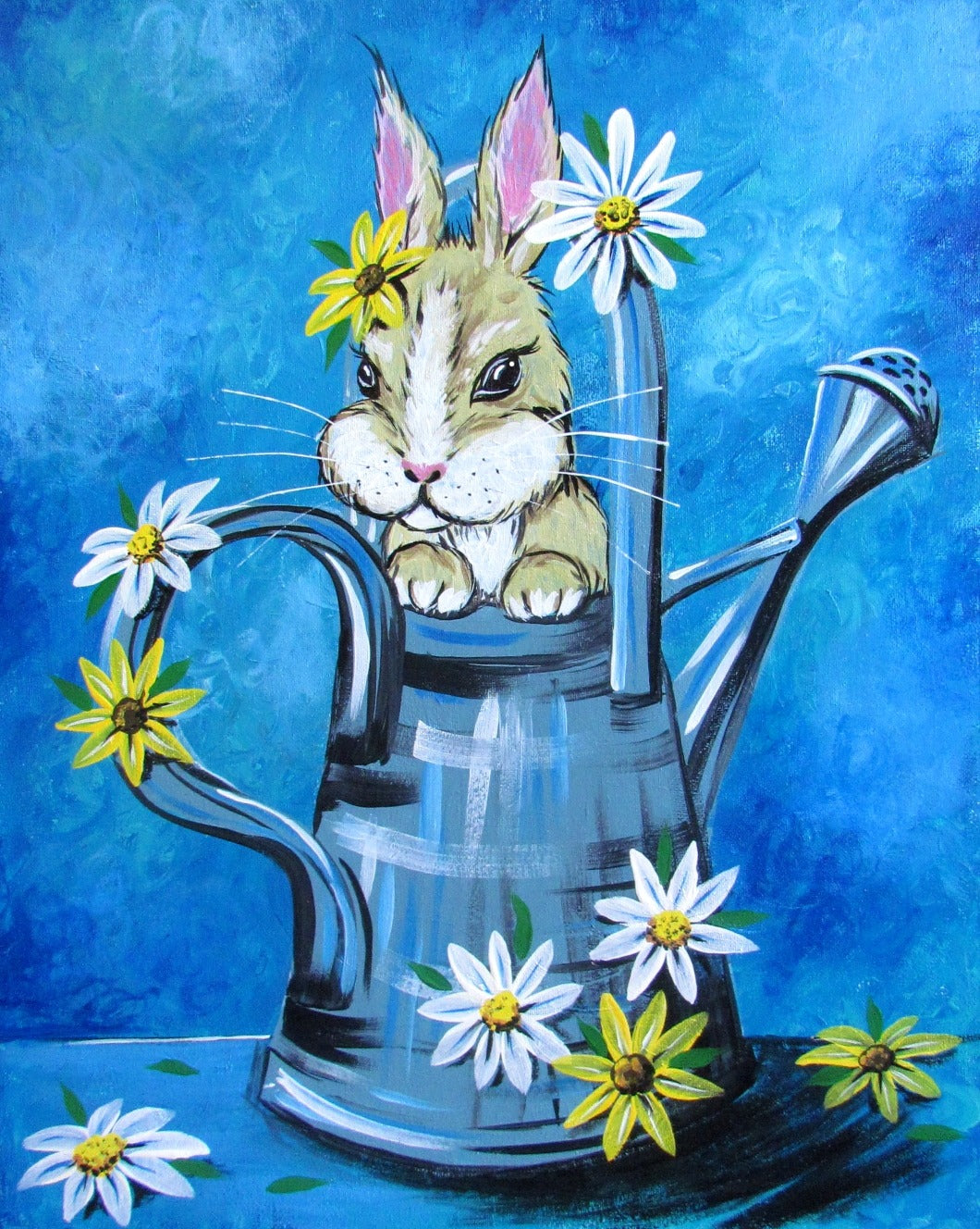 Watering Can Rabbit - Acrylic | Instructor: Chris – Artists Palette Durham