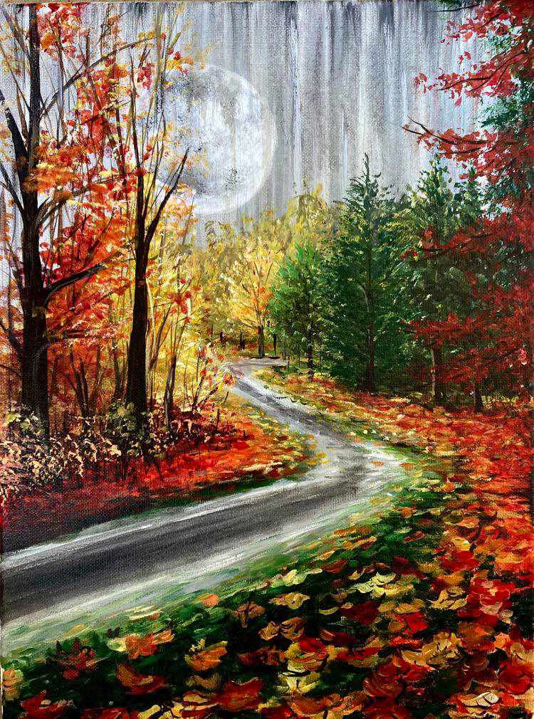 Autumn's Rain - Acrylic | Instructor: Liesl – Artists Palette Durham