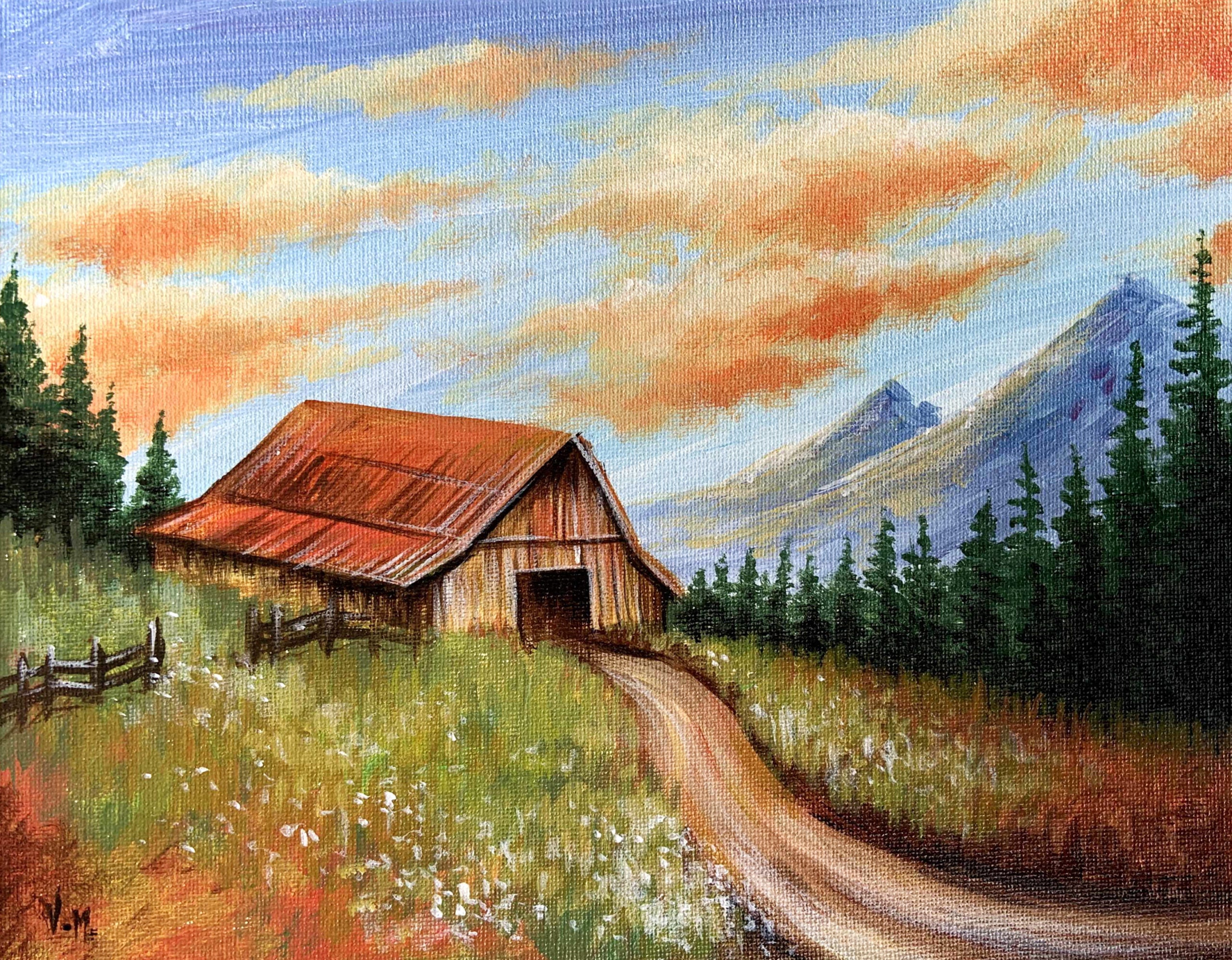 Barn on a Hill - Acrylic | Instructor: Vera – Artists Palette Durham