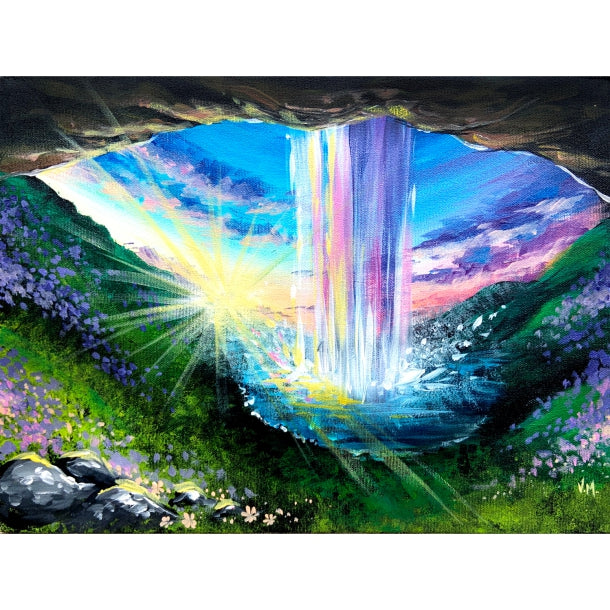 Spring Cave Waterfall - Acrylic | Instructor: Vera – Artists Palette Durham